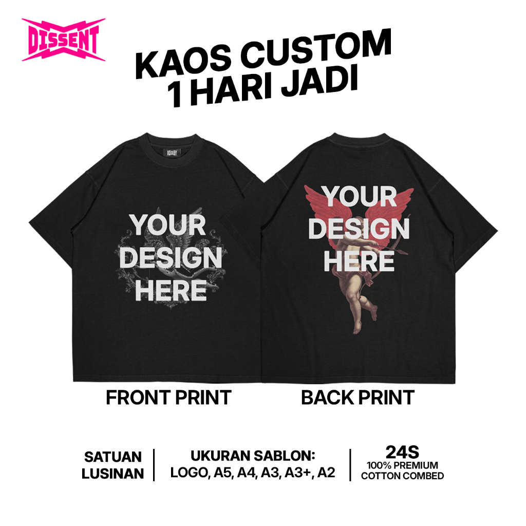 Jual [ SATU HARI JADI ] Kaos Custom Premium Oversized Tshirt 24s | Sablon Satuan | Desain Bebas ...
