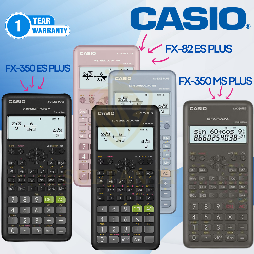 Jual CALCULATOR CASIO FX 350 ES PLUS / FX 350 MS PLUS / FX 82 ES PLUS BLACK BLUE PINK KALKULATOR ...