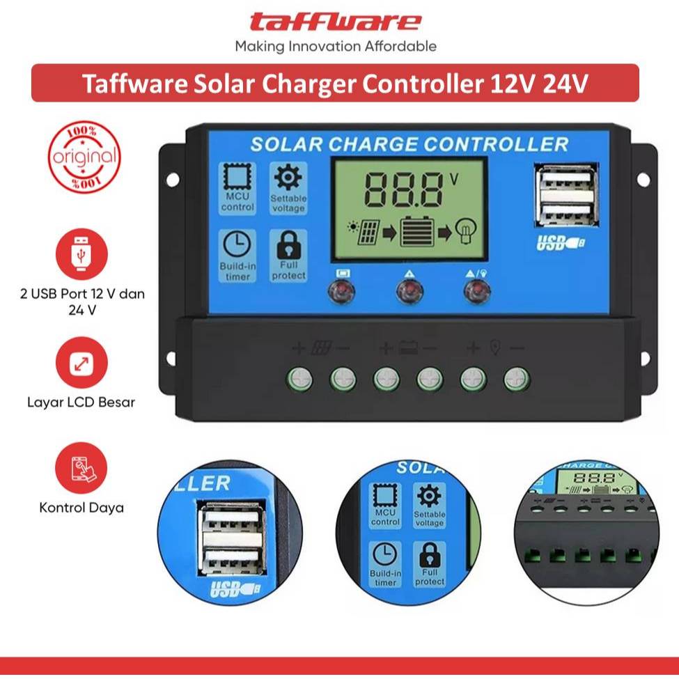 Jual Taffware SCC PWM Solar Charge Controller Otomatis 12V/24V 10A/20A ...