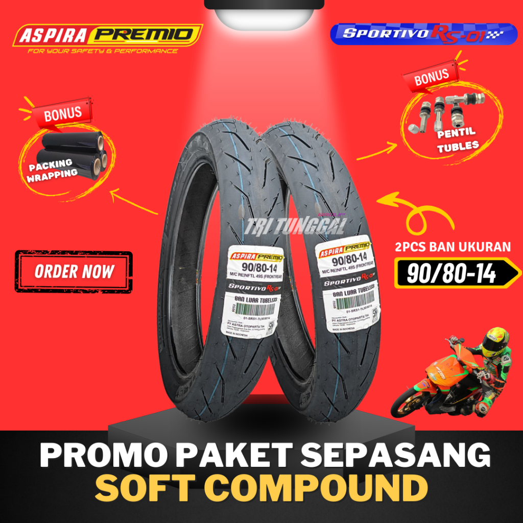Jual [PAKET MURAH SEPASANG] BAN ASPIRA PREMIO SPORTIVO RS01 RING 14 TUBELESS SOFT COMPOUND ( 90/ ...