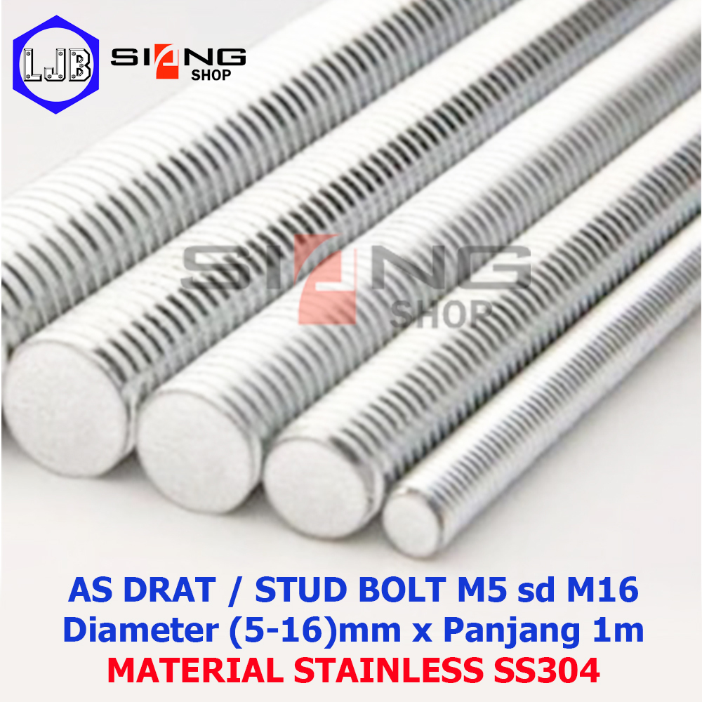 Jual As Full Drat Baut Stainless Stut Bolt M5 sd M16 Panjang 1 Meter ...