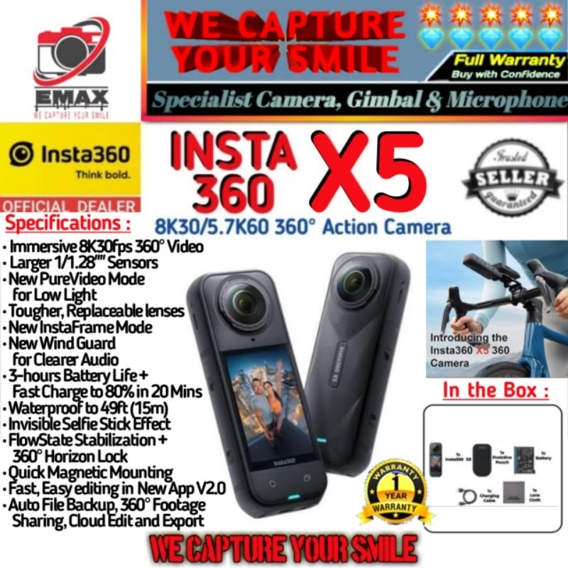 Jual Insta360 X5 8K Action Camera Insta 360 X 5 Actioncam Chip AI ...
