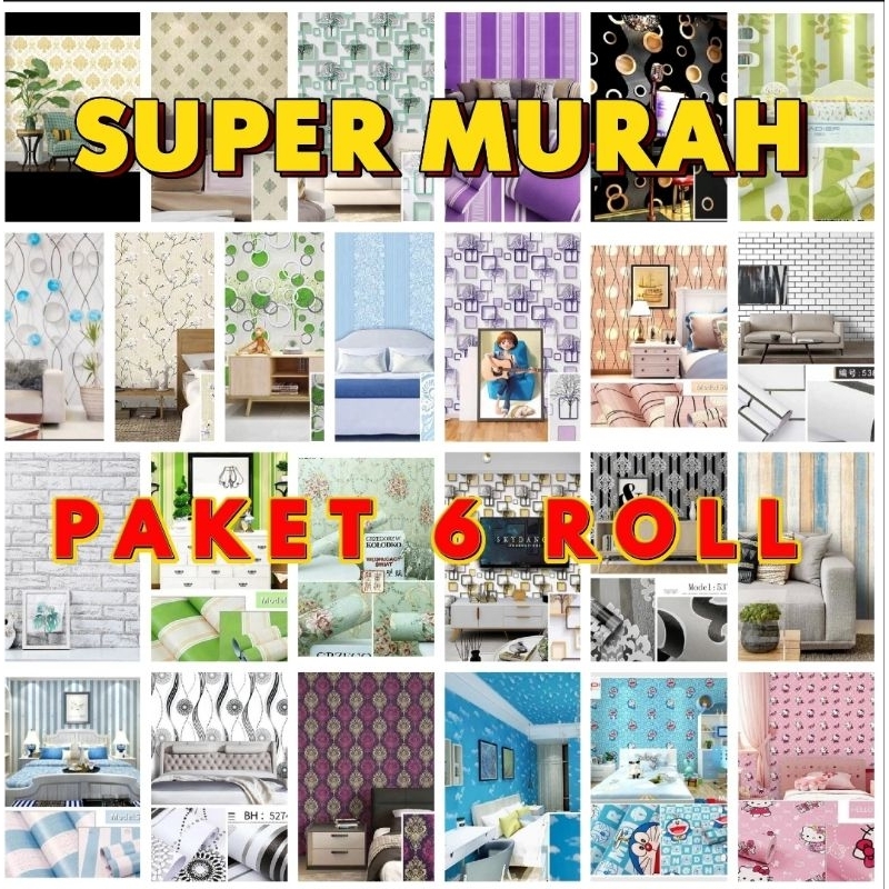 Jual Paket Murah 5 Roll Free 1 Roll / Walpaper Dinding Murah/Sticker Dinding Anti Air/Wallpaper ...