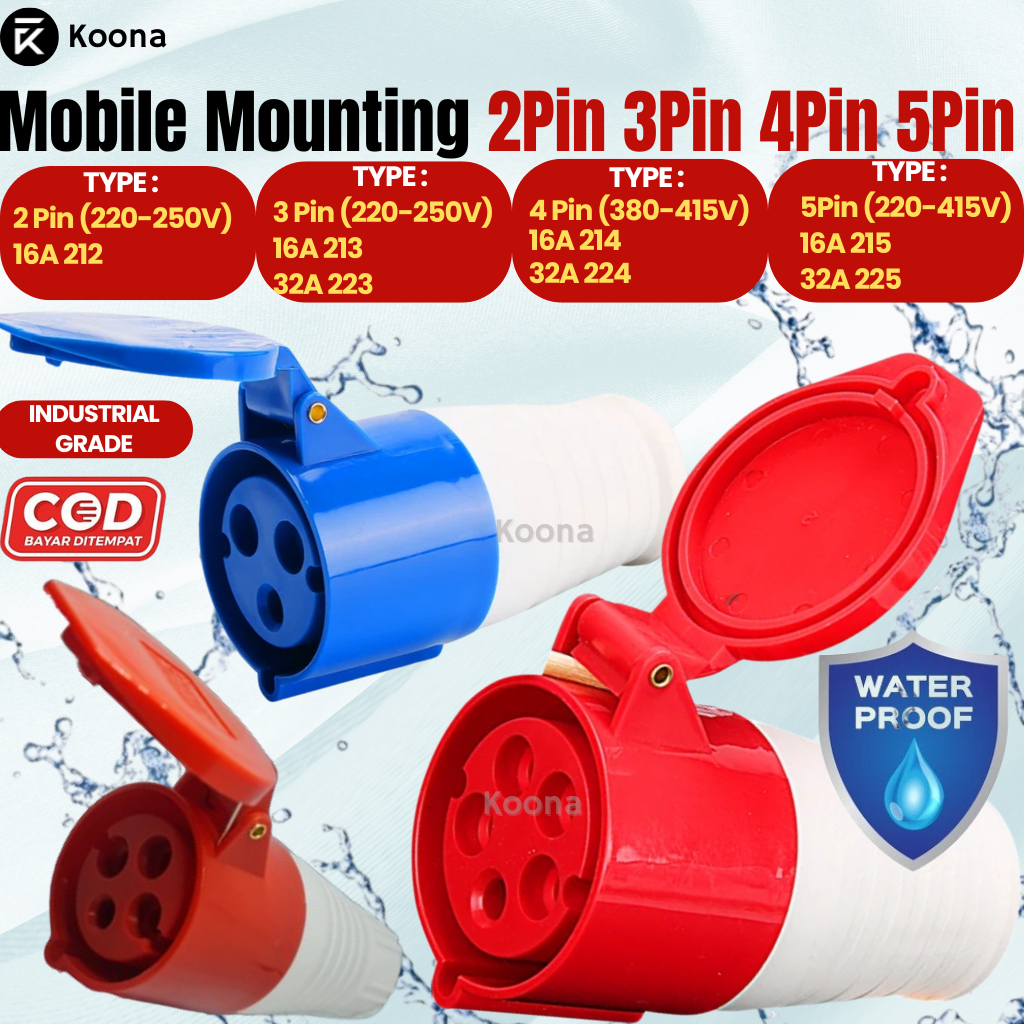 Jual Mobile Mounting Soket 2Pin 3Pin 4Pin 5Pin 16A dan 32A Male Female ...