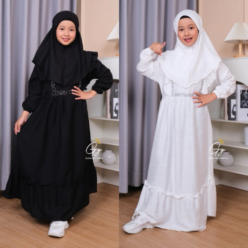 Jual Gamis hitam putih polo linen mix swaroski 3-12 tahun / pakaian ...