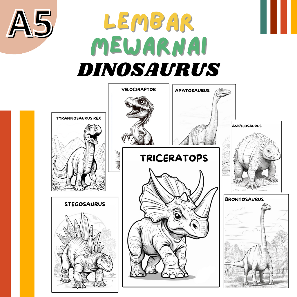 Jual Lembar A5 Kertas Mewarnai Tema Dinosaurus | Coloring Worksheet ...