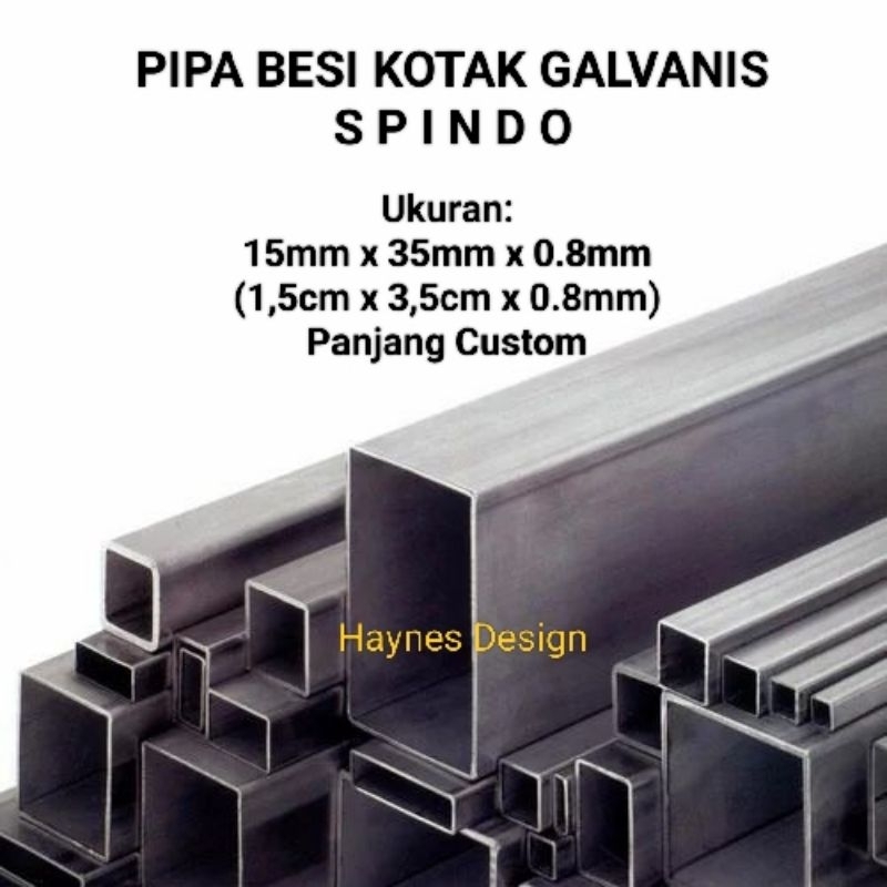 Jual PIPA BESI KOTAK SPINDO 15mm x 35mm x 0.8mm Galvanis / Hollow ...