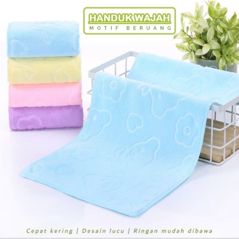 Jual kain lap handuk muka lembut motif beruang / kain lap wajah / kain ...