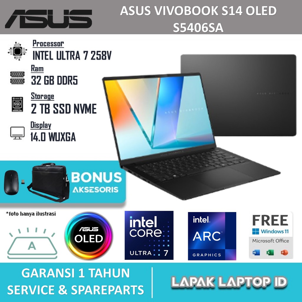 Jual Laptop ASUS Vivobook S14 S5406SA Intel Ultra 7 258V 2TB SSD 32GB ...