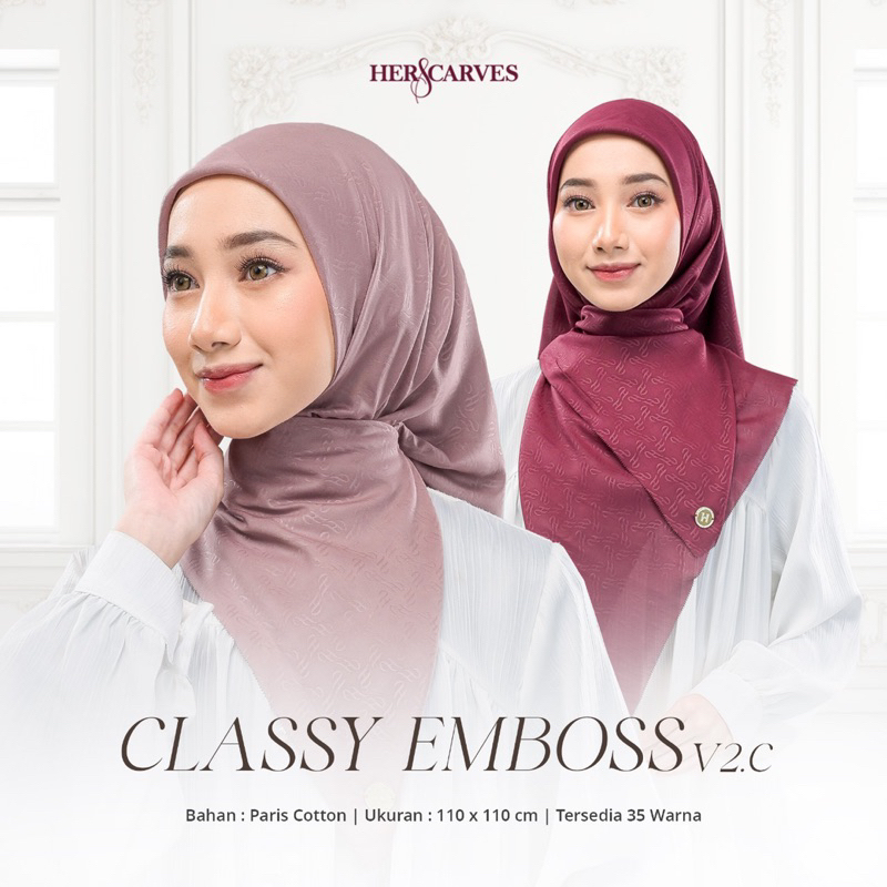 Jual HERSCARVES Standard Hijab Segiempat Classy Emboss 110x110 cm with ...