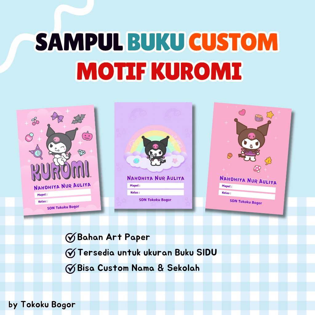 Jual Sampul Buku Motif Kuromi Custom Nama dan Sekolah Anak Murah ...