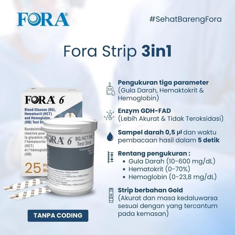Jual FORA 6 Plus Tes Strip Isi Ulang Gula Darah Hematokrit Hemoglobin ...