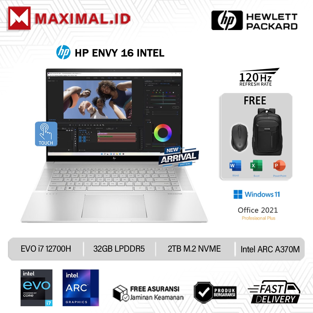 Jual Laptop HP ENVY 16 Intel EVO i7 12700H Ram 32GB DDR5 2TB SSD ARC ...