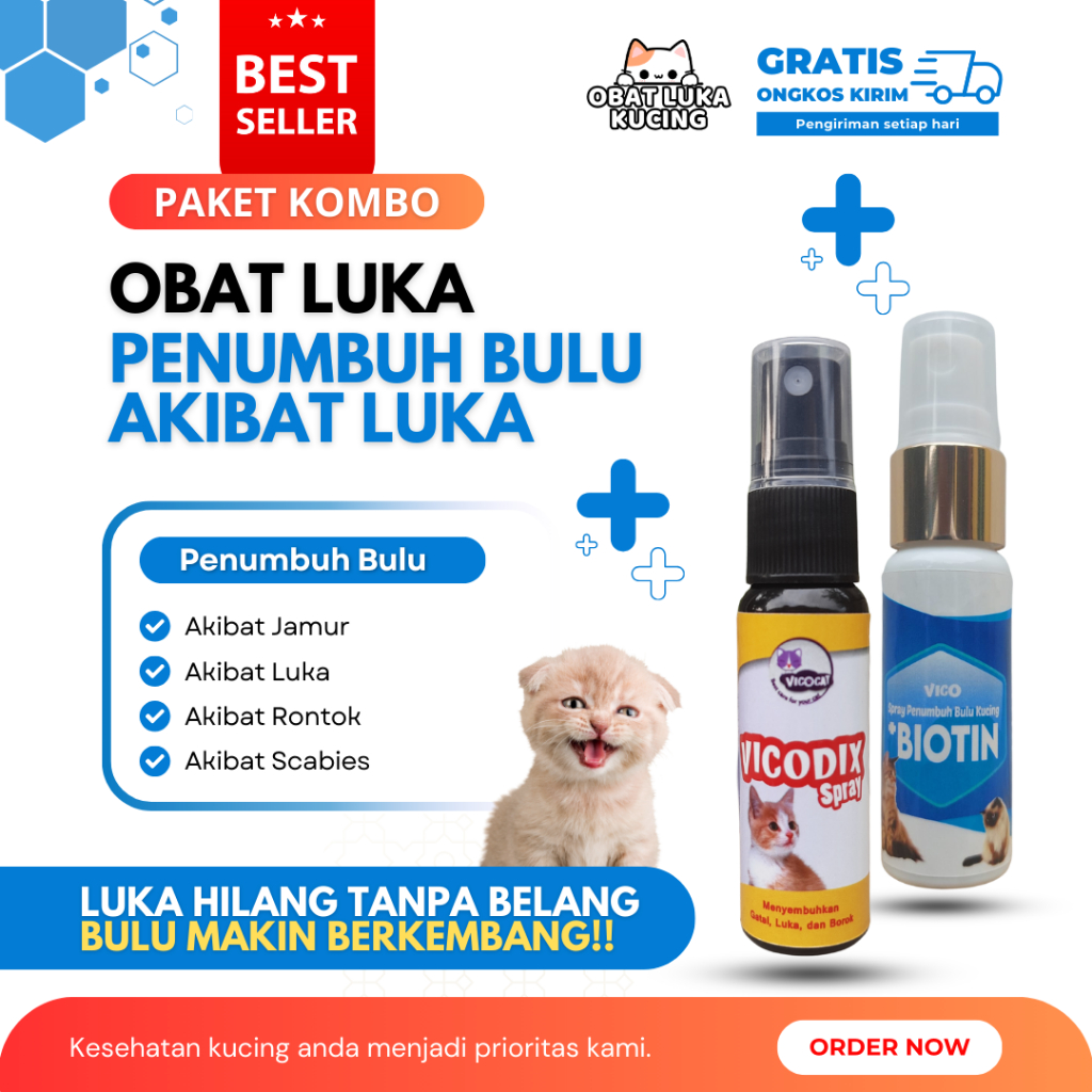Jual Paket Obat Luka Kucing dan Spray Penumbuh Bulu Kucing Botak Akibat ...