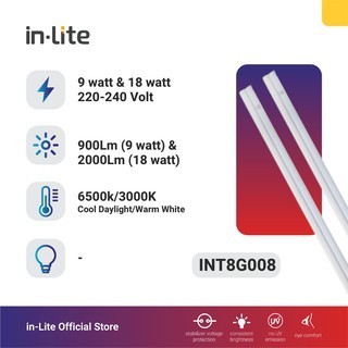 Jual INLITE / IN-LITE LAMPU LED TL T8 TUBE NEON 9W - 60CM &18W - 120CM CAHAYA PUTIH & KUNING ...