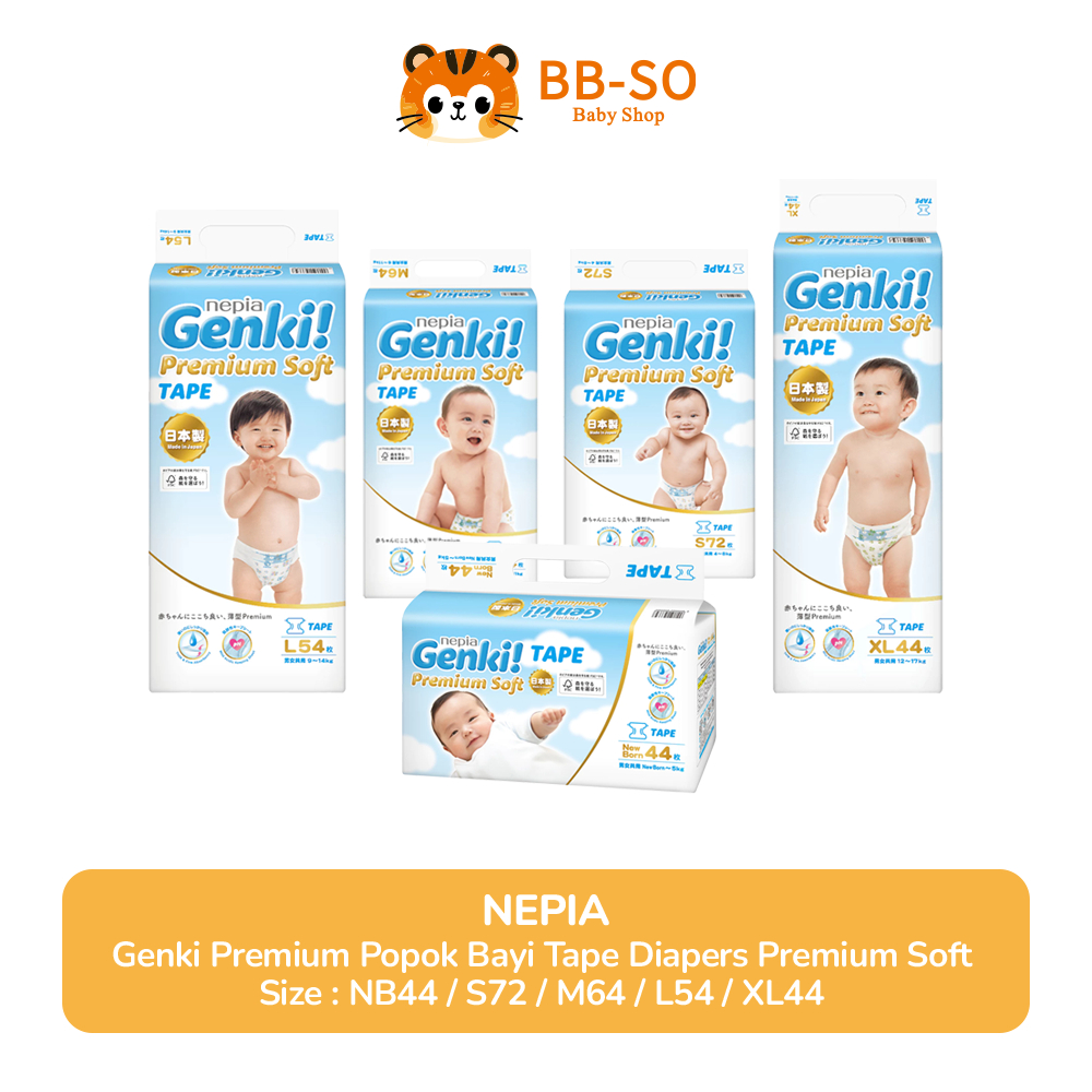 Jual Nepia Genki Premium Popok Bayi Tape / Perekat Bayi Diapers Premium Soft NB44/S72/M64/L54 ...