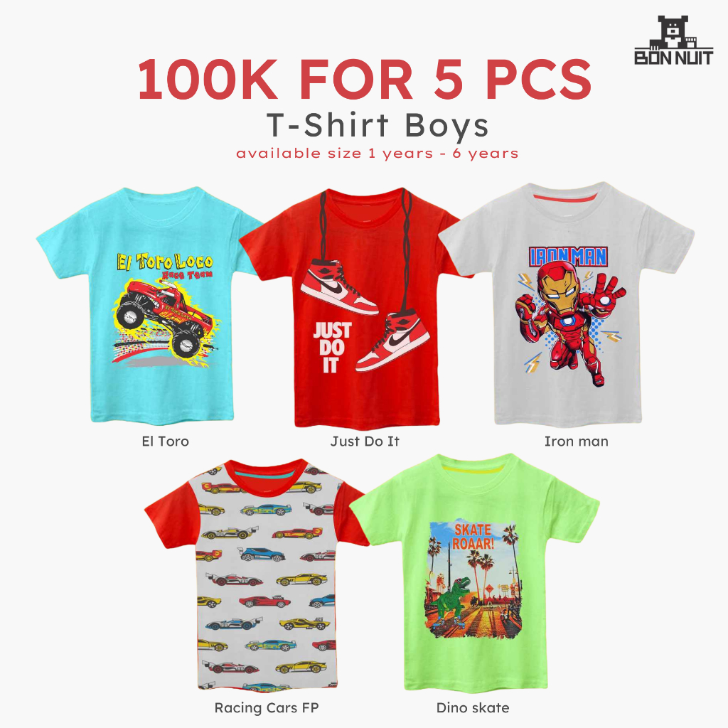 Jual SALE!!! BONNUIT - 5 Pcs 100k Kaos Anak Laki - Laki Perempuan Katun ...