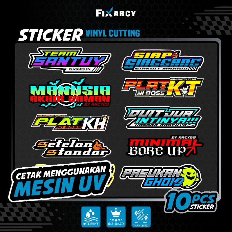 Jual Sticker UV Stiker Vinyl Cutting Pack isi 10 pcs cocok buat motor ...