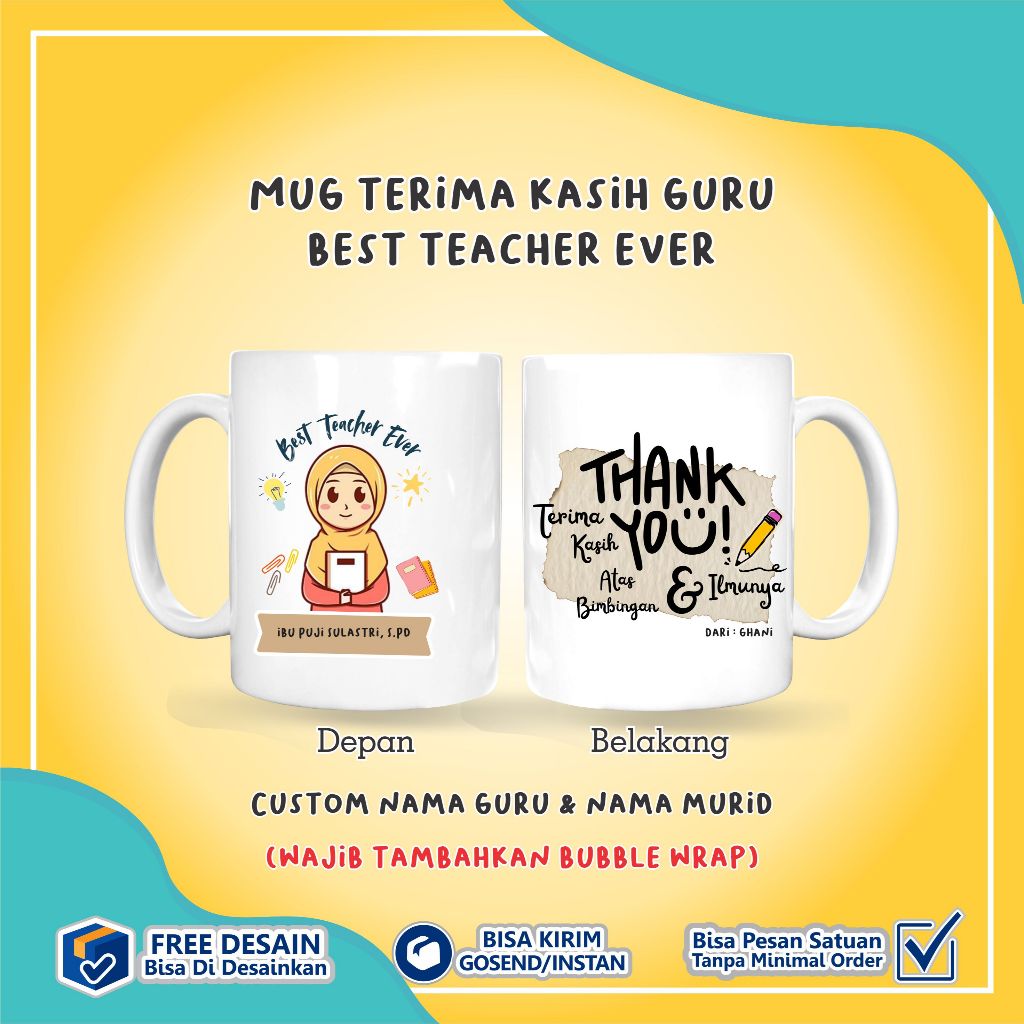 Jual [ 1 HARI JADI ] Souvenir Mug Terima Kasih Guru Mug Best Teacher Kenang Kenangan Untuk Guru ...