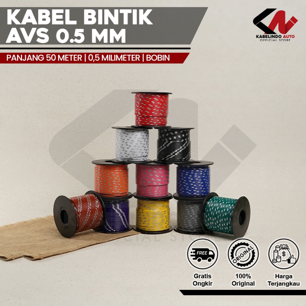 Jual Kabel Bintik AVS 0.5MM x 50M Kabel Otomotif Body Mobil Motor Serabut Tembaga (Bobin ...