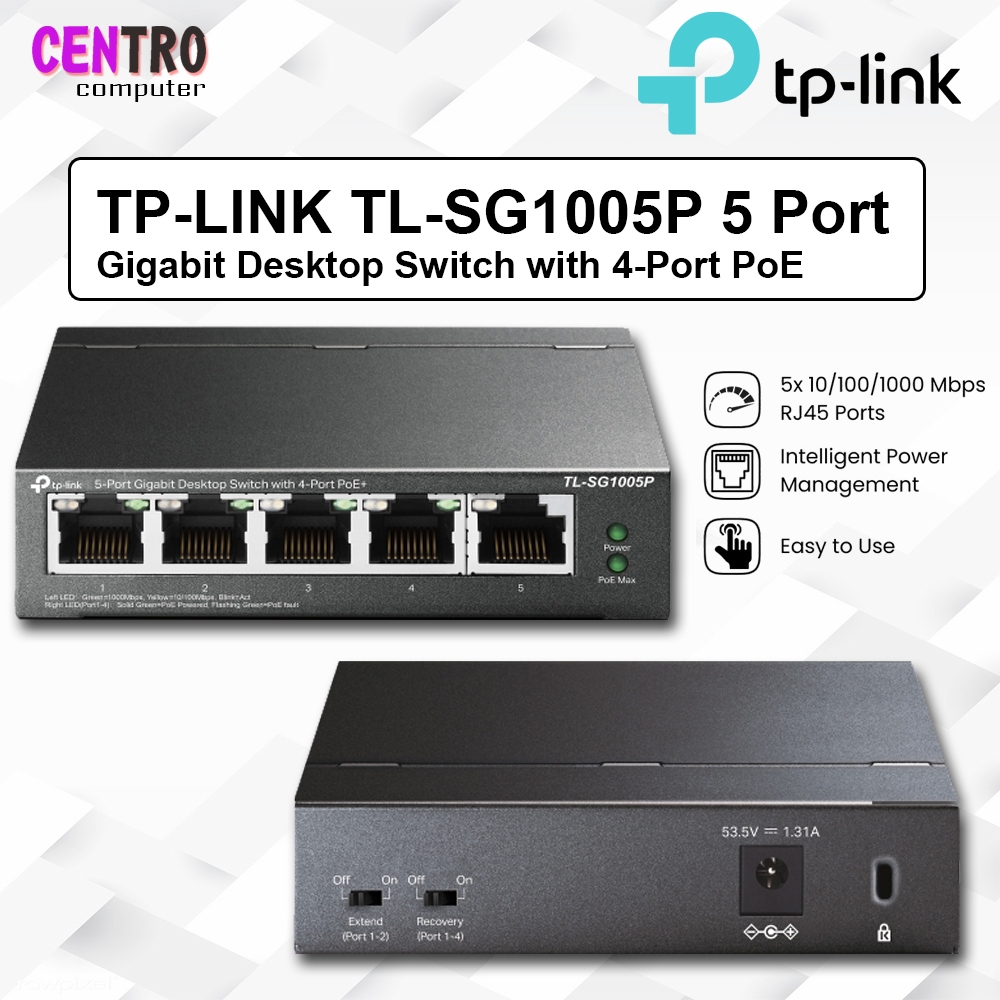 Jual TPLINK TL-SG1005P 5 Port Gigabit Desktop Switch with 4-Port PoE TP-Link TL-SG1005P – 5-Port ...