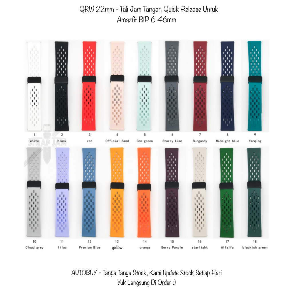 Jual QRW 22mm Tali Jam Untuk Amazfit BIP 6 46mm - Strap Rubber Lentur ...