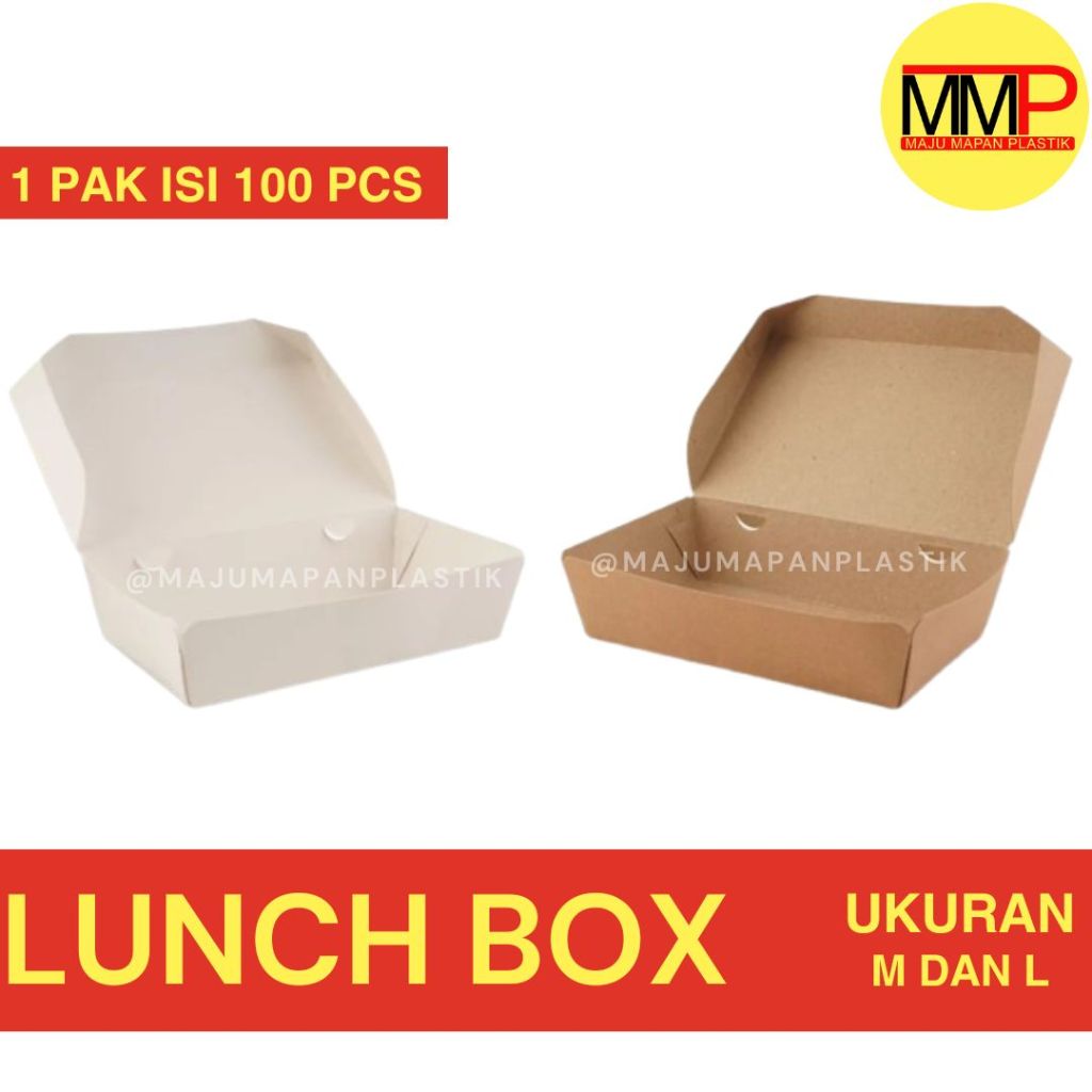 Jual [100 pcs] Paper Lunch Box Coklat / Kotak Lunch Tanpa Rakit -Kotak ...
