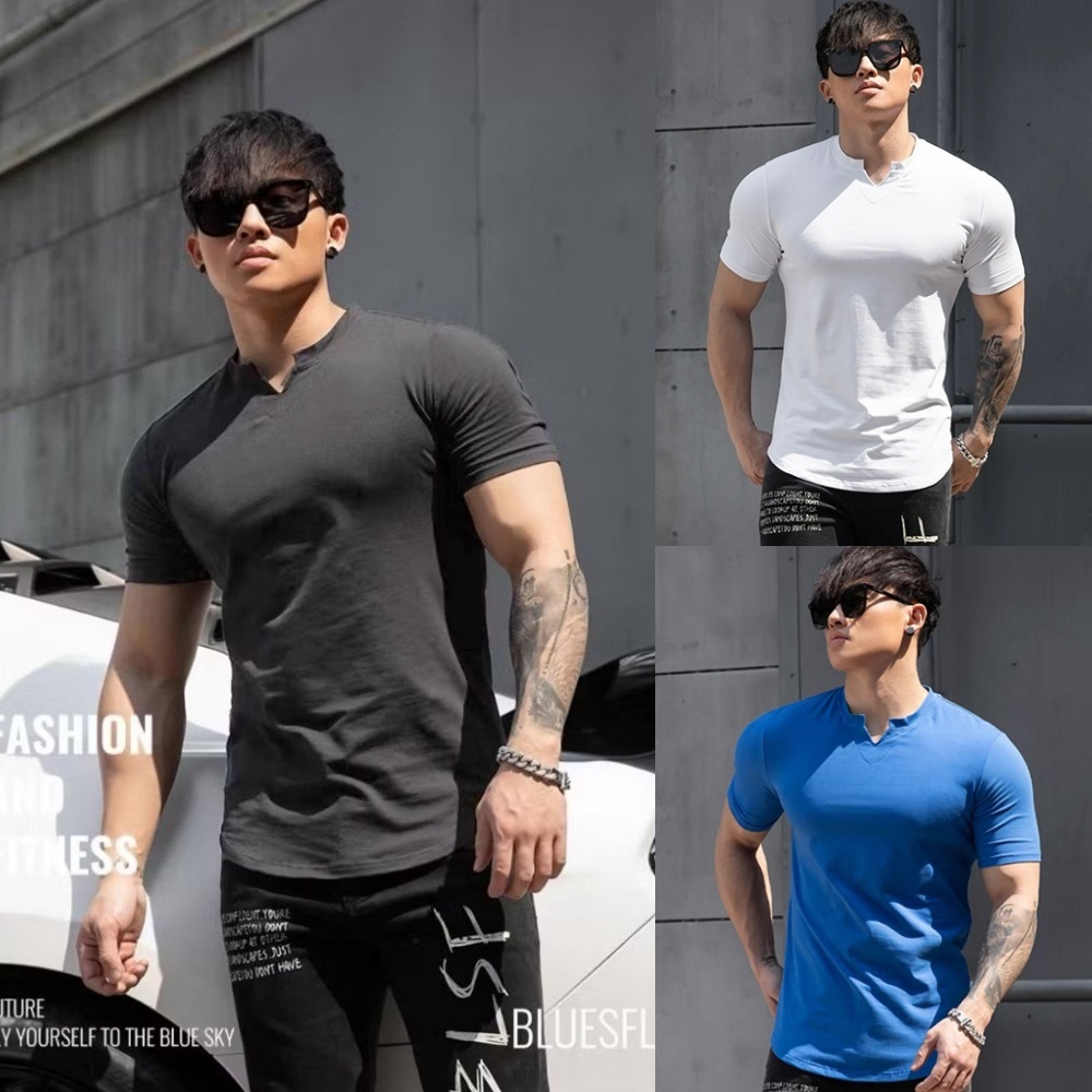 Jual KAOS V PRIA BODYFIT MUSCLEFIT NGARET ELASTIS SPANDEK FITNESS GYM ...