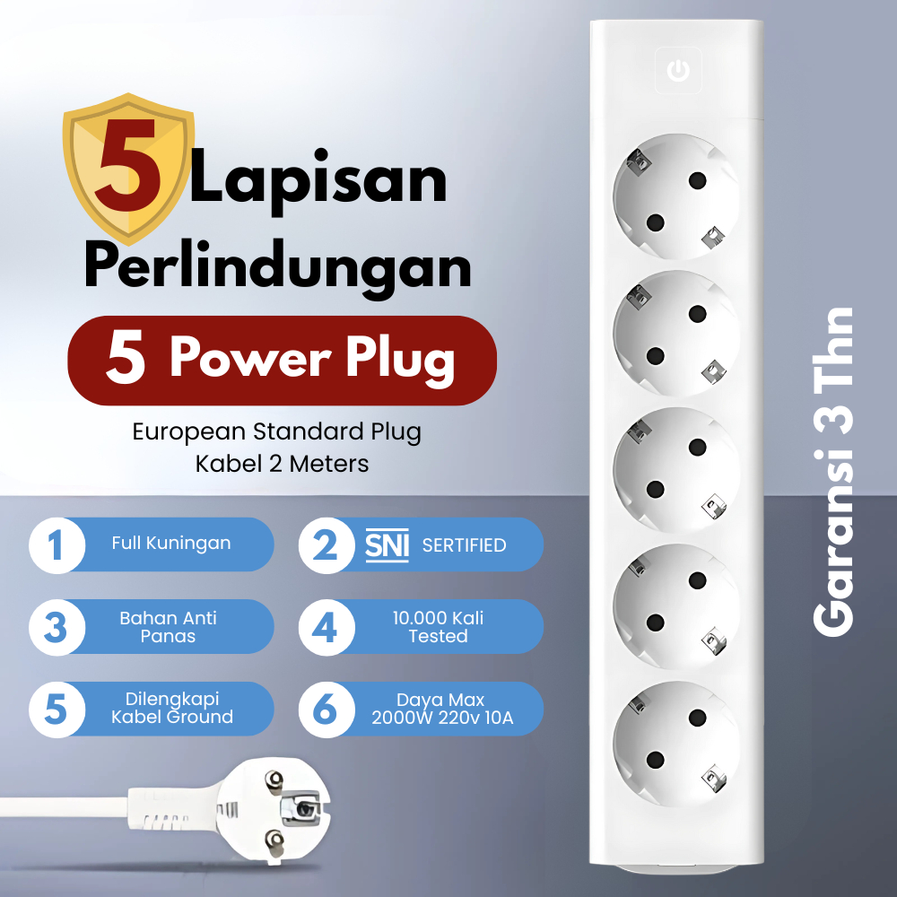 Jual STOP KONTAK PLUG DENGAN TOMBOL POWER KABEL 2 METER 2/3/4/5 LUBANG ...