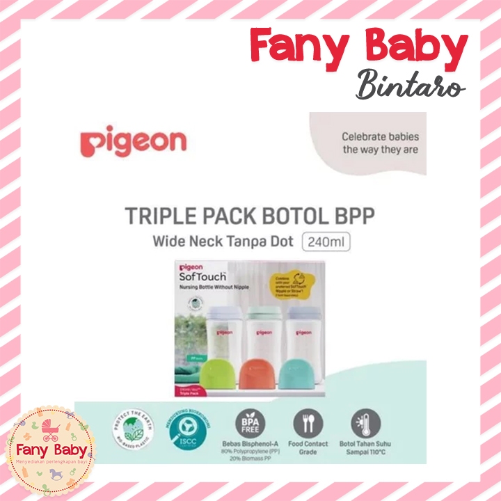 Jual PIGEON TRIPLE PACK BOTOL BPP WIDE NECK 240ML TANPA DOT / PR010896 | Shopee Indonesia