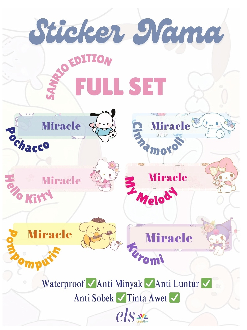 Jual FULL SET SANRIO STICKER PACK Stiker Label Nama Anak Custom Premium ...