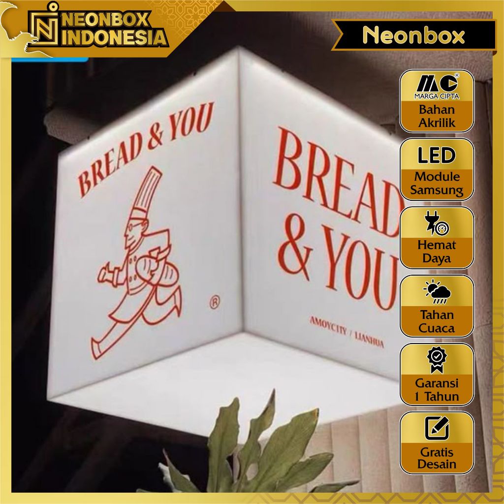 Jual Neon Box Kubus Custom Gambar 5 Sisi Signage Cubic Full Akrilik ...
