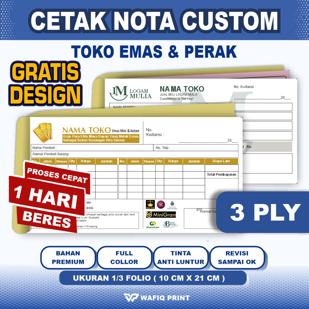 Jual Nota Custom 3PLY Toko Emas logam mulia perak gratis design ukuran 1/3 Polio full Warna buku ...