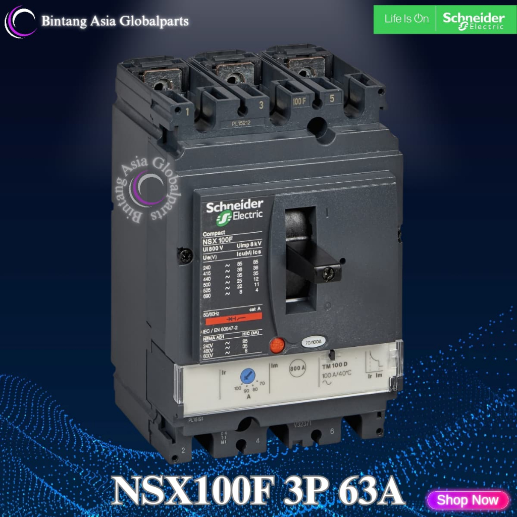 Jual MCCB 3 Phase 63 Ampere Schneider LV429632 Original / MCCB 3p 63a 36kA NSX100F / Breaker 3 ...
