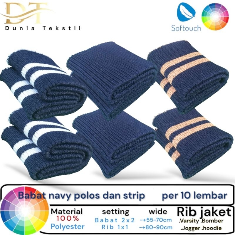 Jual kain rib/bur jaket warna dasar navy polos dan garis Polyester ...