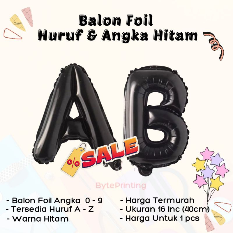 Jual BALON HURUF 40CM HITAM/BALON HURUF A-Z DAN ANGKA 0-9 HITAM ...