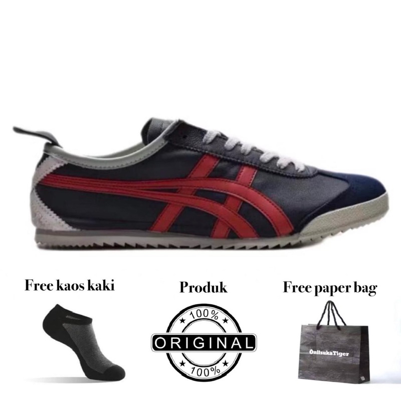 Jual sepatu onitsuka tiger mexico 66 ORIGINAL made japan navy red//free paperbag & kaos kaki ...