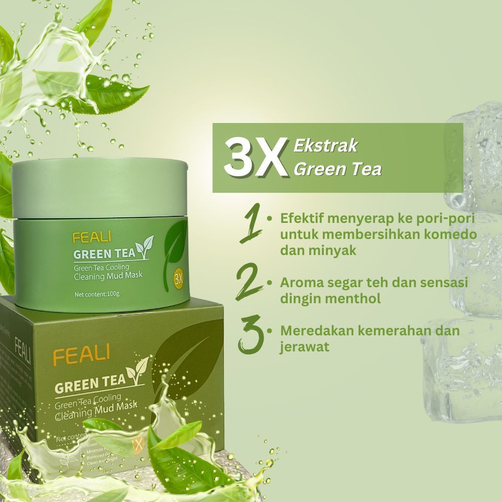 Jual FEALI Green Tea Clay Mask Masker Wajah Green Tea Pore Clean Clay ...