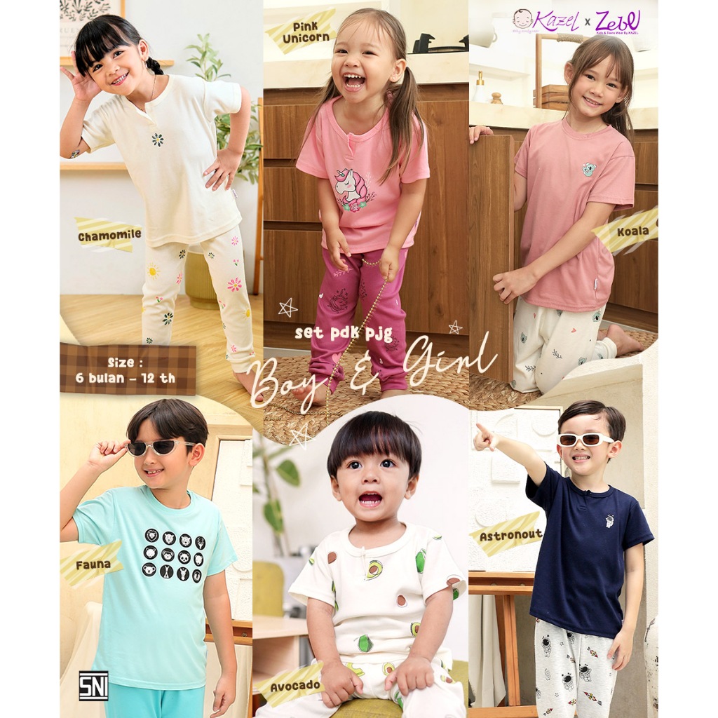 Jual KAZEL Zebe Setelan Pendek Panjang Unisex 6Bulan - 11 Tahun (1Stel) | Shopee Indonesia