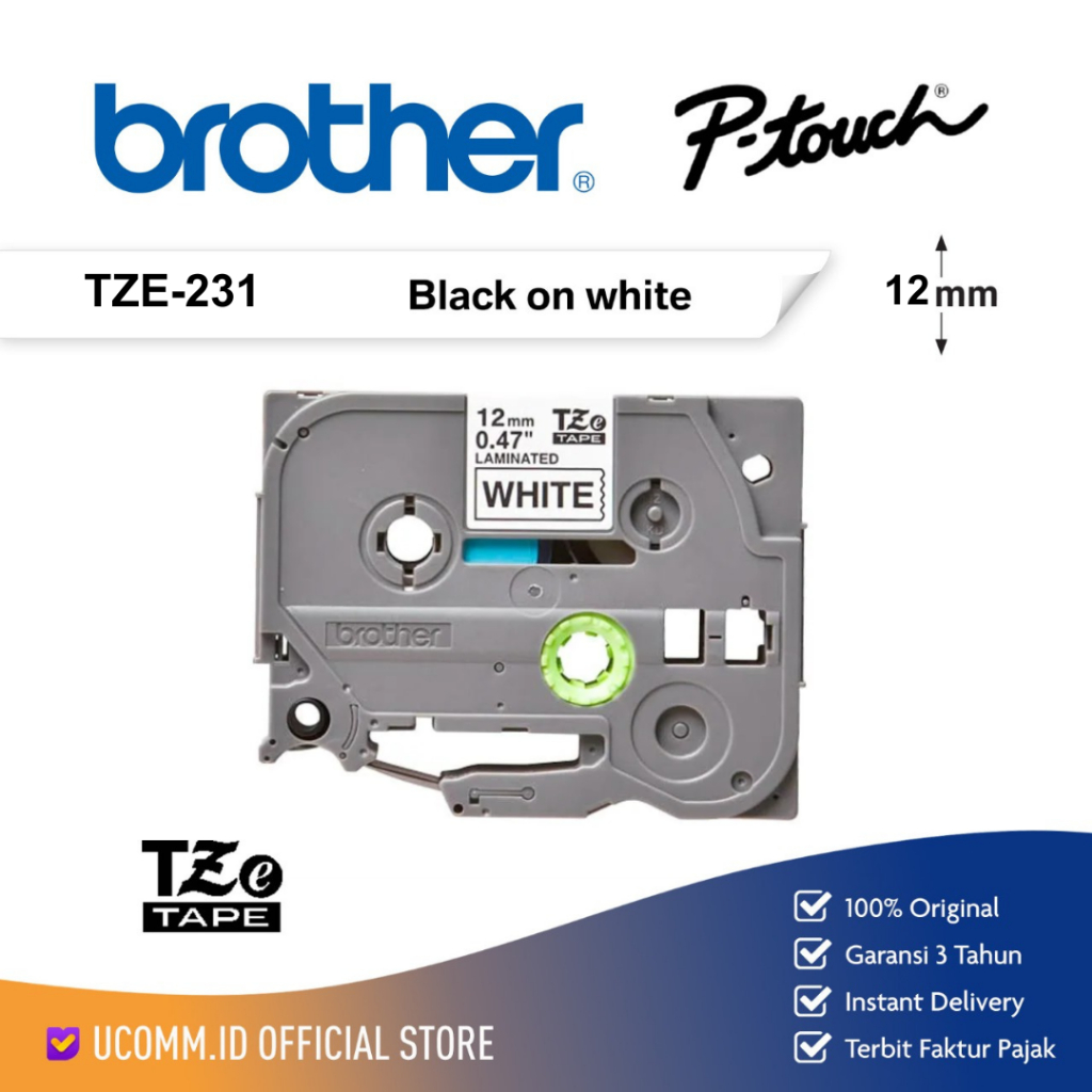 Jual Brother Label Tape TZE-231 TZE 231 Black on White Laminated Tapes ...