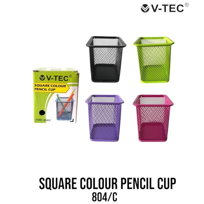 Jual Pencil Cup Vtec Kotak besi hitam / Tempat Pen Meja / Tempat Pensil ...