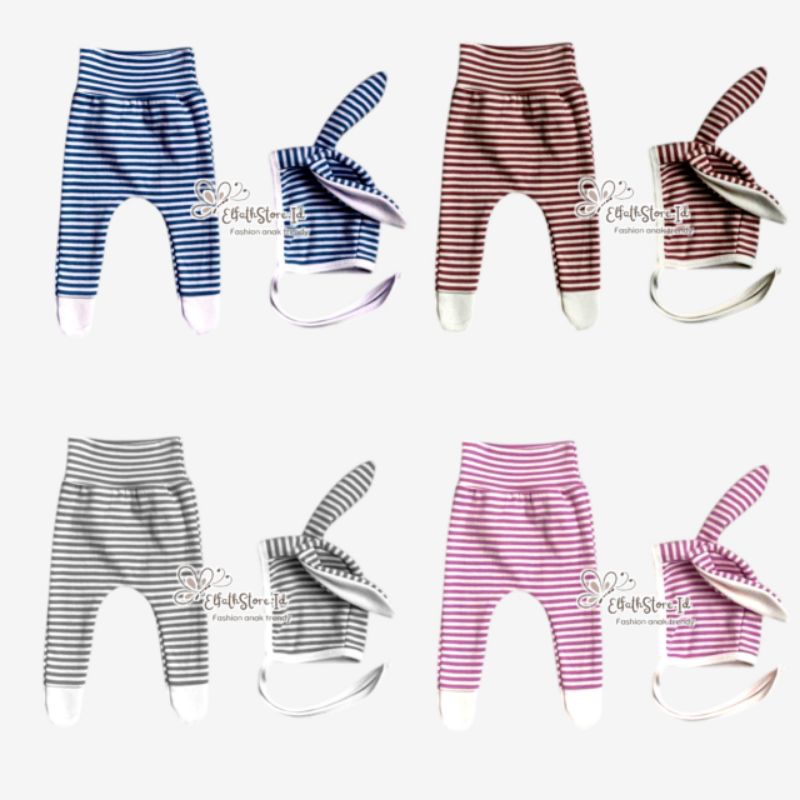Jual One Set Legging Bonnet Rabbit Baby Tutup Kaki 0-15 Bulan Rib Knite ...