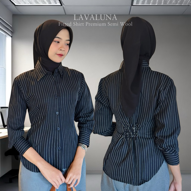 Jual Elton Stripe Fitted Shirt - Kemeja Ngantor Salur Wanita - Atasan Semi Woll - Kemeja Fitted ...