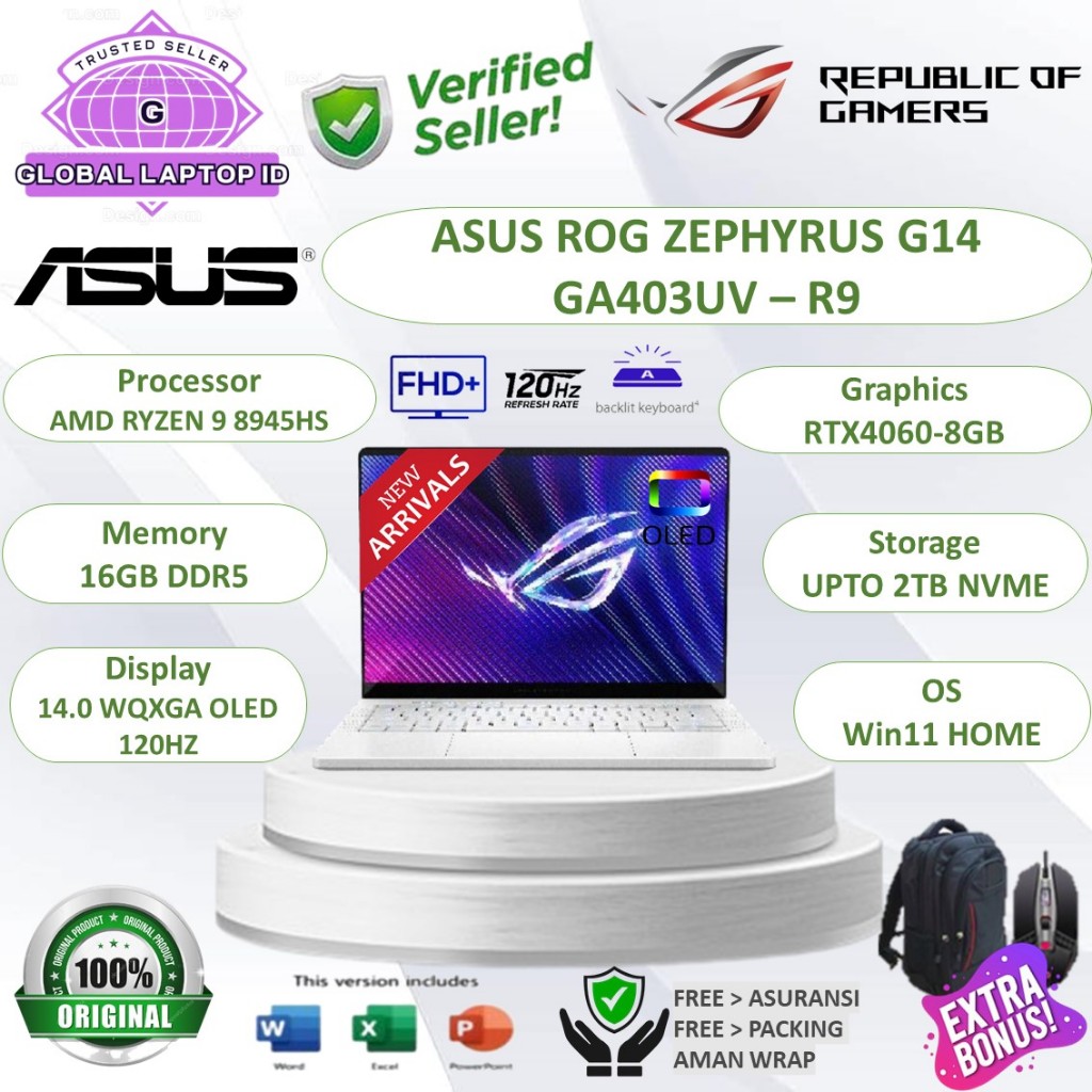 Jual Laptop OLED ASUS ROG ZEPHYRUS G14 GA403UV AMD Ryzen 9 8945HS ...