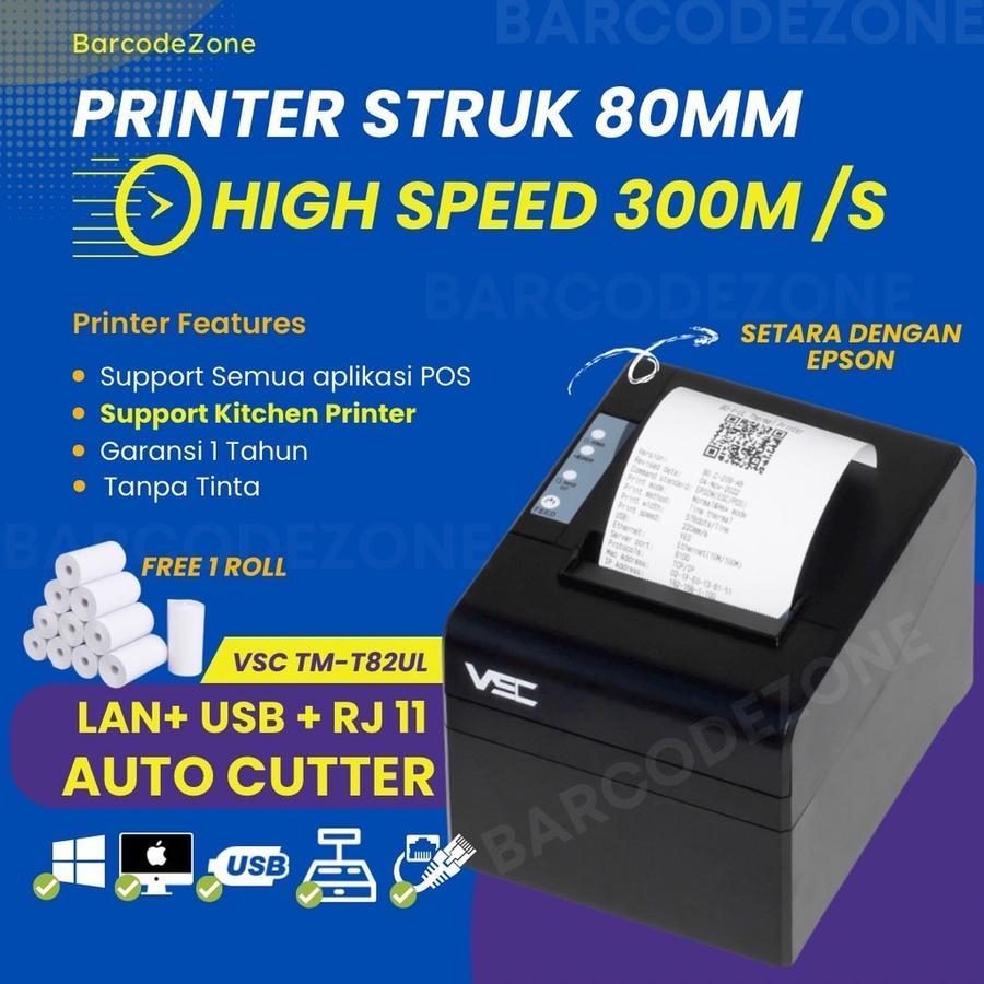 Jual PRINTER THERMAL struk 80MM VSC TM-80UL (USB+LAN) | Shopee Indonesia