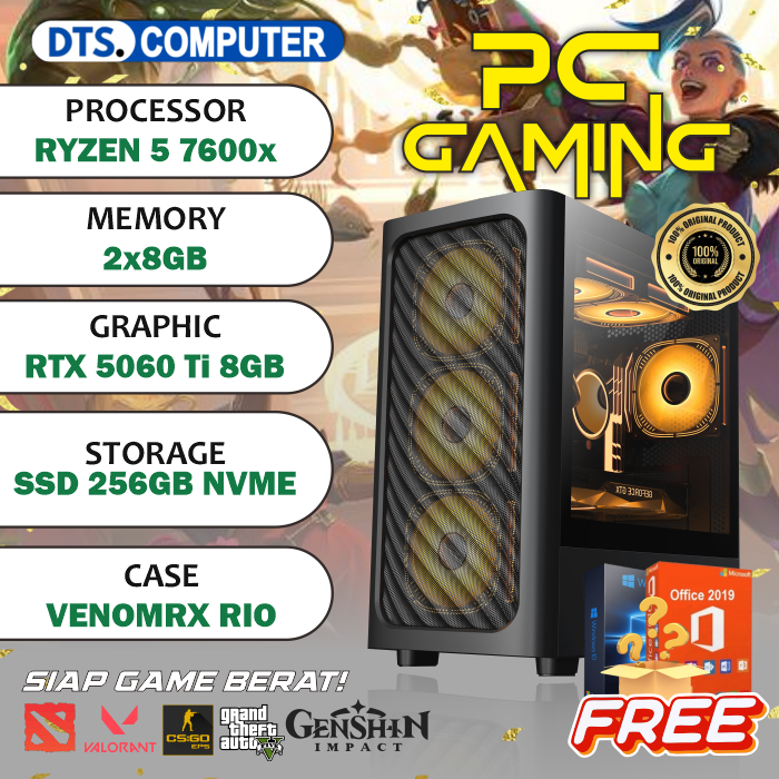 Jual Pc Gaming | Ryzen 5 7600X | RTX 5060 Ti 8GB | 16GB DDR5 | 256 NVME | Shopee Indonesia