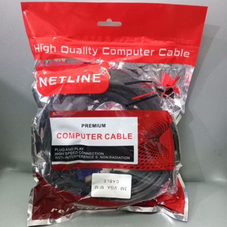 Jual Kabel VGA 3 Meter Netline Male to Male VGA Cable 3Meter MM | Shopee Indonesia