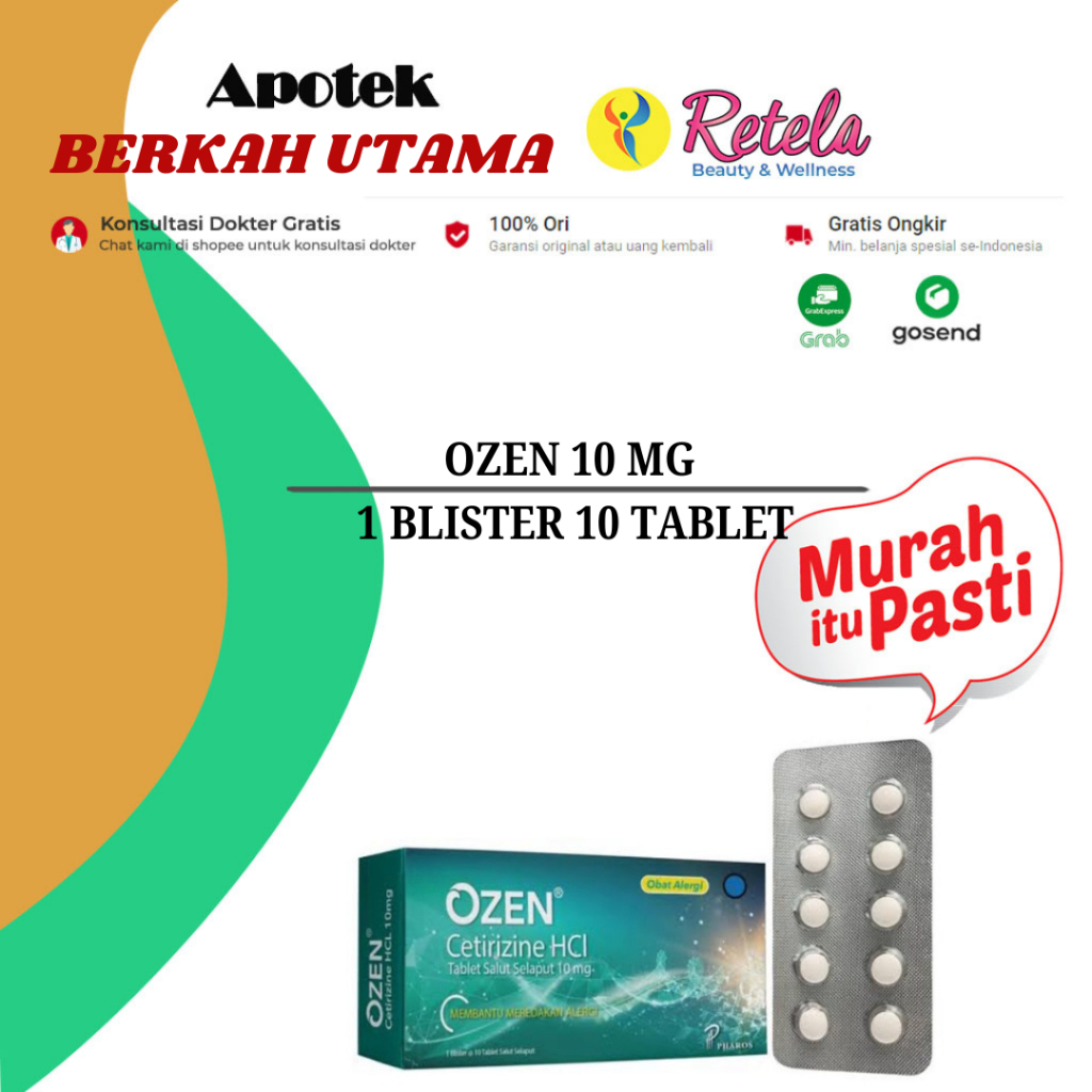 Jual OZEN 10 MG 1 BLISTER 10 TABLET/CETIRIZINE/ANTI HISTAMINE/ANTI ALERGI | Shopee Indonesia