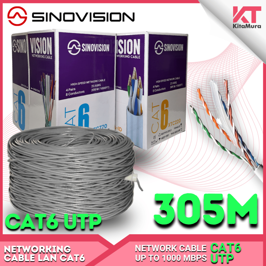 Jual KABEL LAN UTP CAT 6, Original SINOVISION 305M HITAM | Shopee Indonesia
