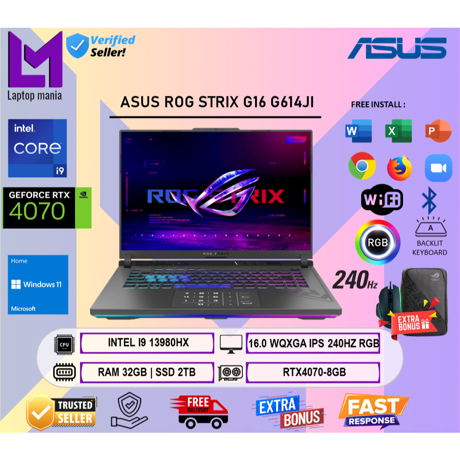 Jual Asus Rog Strix G16 G614JI Intel I9 13980HX 32GB DDR5 2TB RTX4070 ...